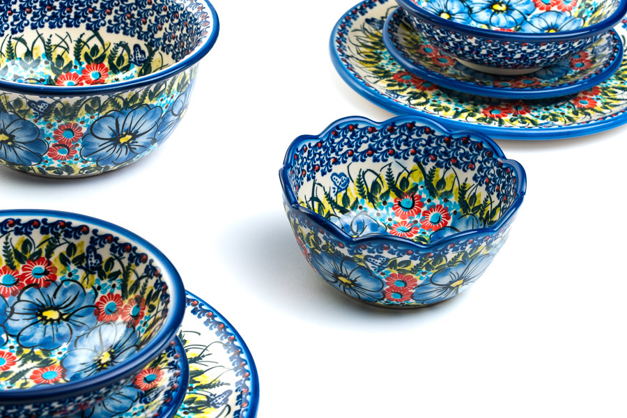 Zestaw Obiadowy 6 Osobowy Ceramika Bolesławiec, 20 Elementów, Ręcznie ...